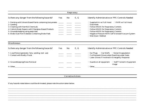 Personal Protective Equipment Hazard Assessment Form Lines Fill Out