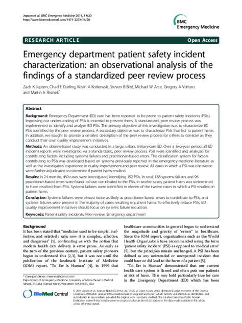 pdf emergency department patient safety incident characterization an