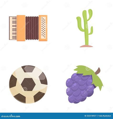 Argentina Symbol Icons Set Cartoon Vector Various Landmark Of