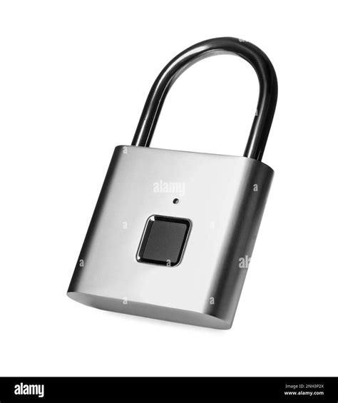 Steel Fingerprint Padlock Isolated On White Safety Concept Stock Photo Alamy
