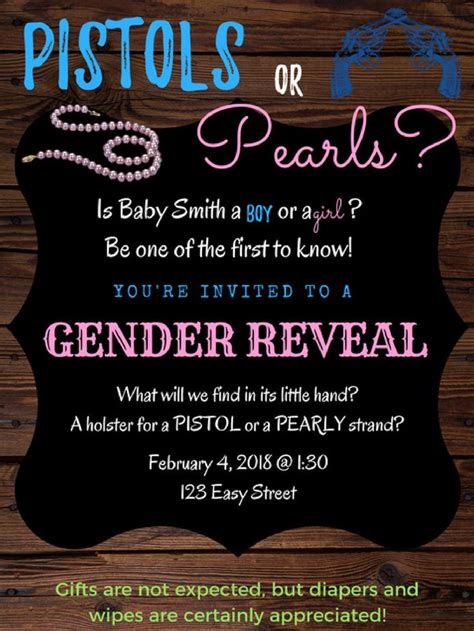 Pistols Or Pearls Gender Reveal Invitation Etsy Gender Reveal