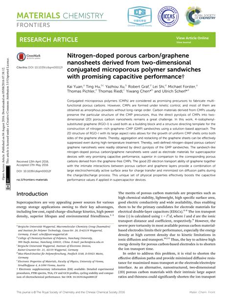 Pdf Nitrogen Doped Porous Carbongraphene Nanosheets Derived From Two Dimensional Conjugated