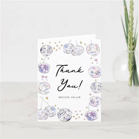 Disco Ball Watercolor Birthday Party Folded Thank You Card Zazzle