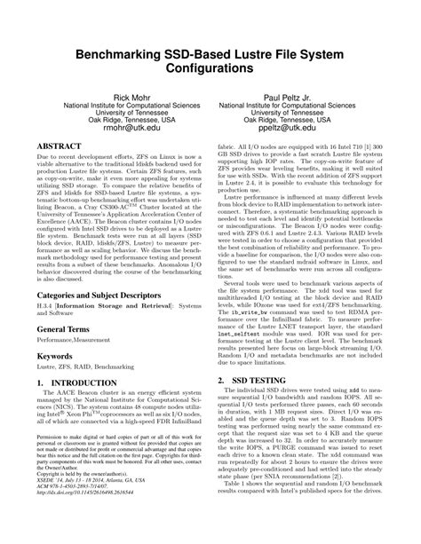 Pdf Benchmarking Ssd Based Lustre File System Configurations
