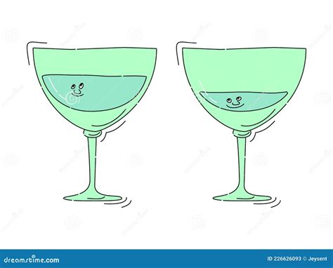 Vermouth Glassware With Smile Face On White Background Cartoon Sketch