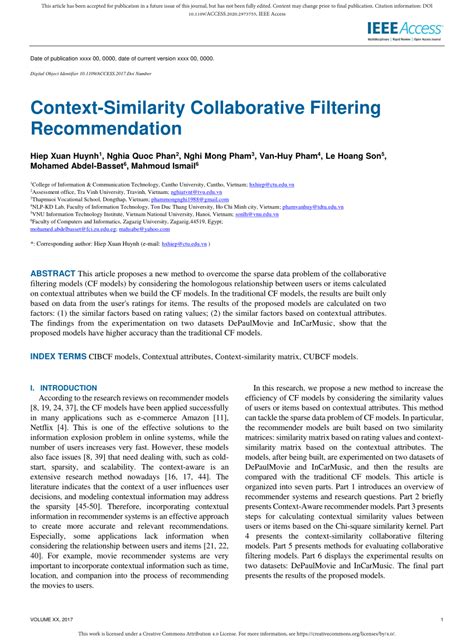 Pdf Context Similarity Collaborative Filtering Recommendation