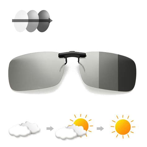 Men Photochromic Glasses Polarized Flip Up Clip On Sunglasses Night