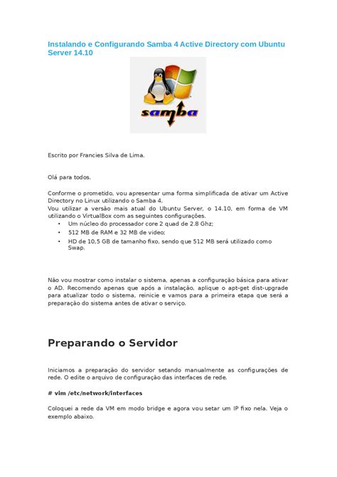 instalando e configurando samba 4 active directory com ubuntu server