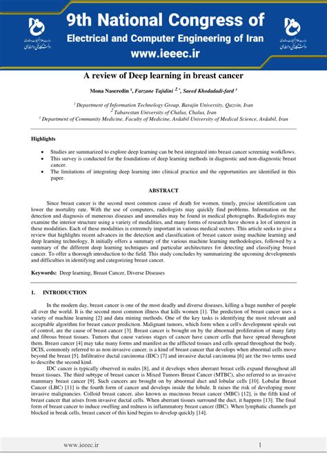 PDF A Review Of Deep Learning In Breast Cancer