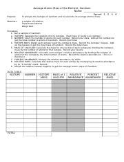 Average Atomic Mass Of Candium Lab With Data Table Doc Average Atomic Mass Of The Element