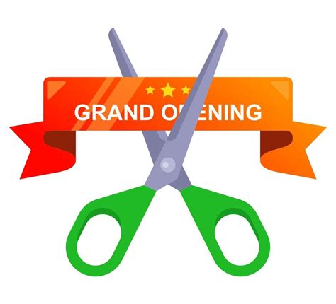 corte a fita vermelha uma tesoura grande inauguração da empresa Vetor no Vecteezy