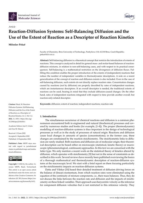 Pdf Reaction Diffusion Systems Self Balancing Diffusion And The Use