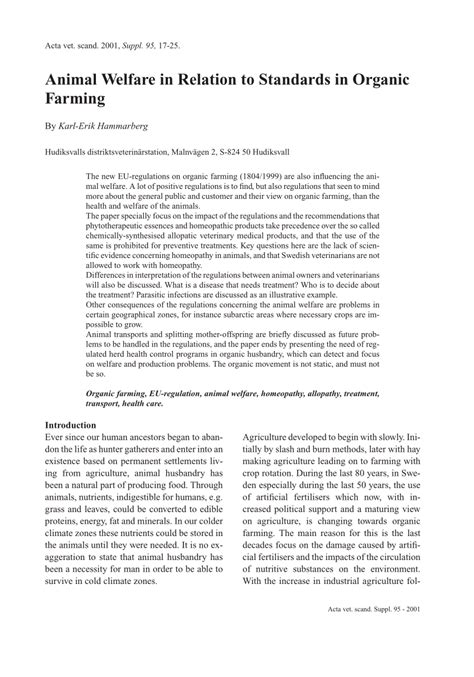 Pdf Animal Welfare In Relation To Standards In Organic Farming