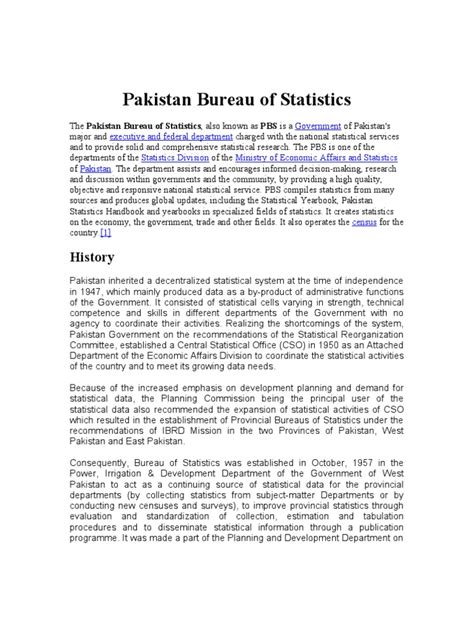 Pakistan Bureau Of Statistics Pdf Pakistan Census