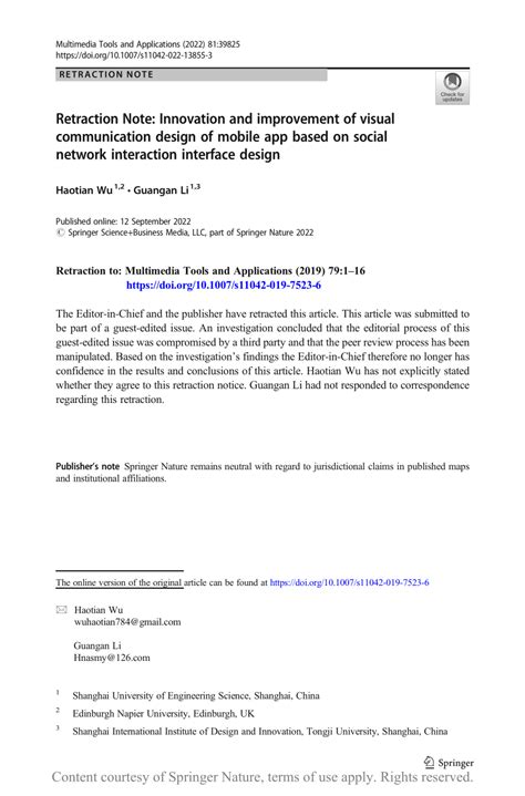 Retraction Note Innovation And Improvement Of Visual Communication
