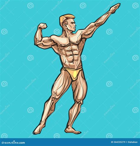 Bodybuilder Muscle Man, Fitness Posing. Colored, Isolated, Hand Drawing Vector Illustration ...