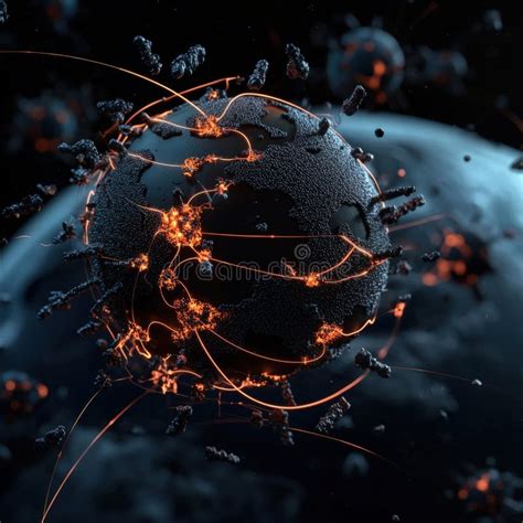 Futuristic Digital Globe Connected With Glowing Lines Representing