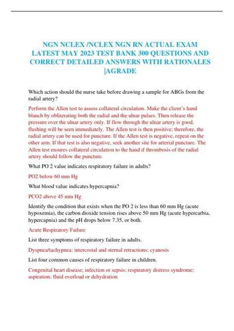 Ngn Nclex Nclex Ngn Rn Actual Exam Latest May 2023 Test Bank 300 Questions And Correct Detailed