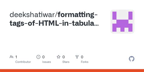 github deekshatiwar formatting tags of html in tabular format