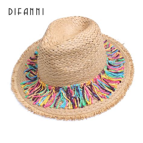 Difanni Women Summer Raffia Straw Hats Ladies Elegant Beach Sun Hats