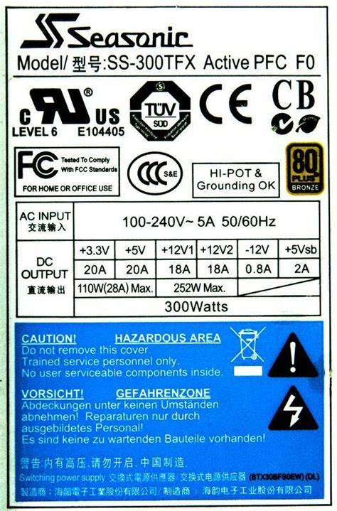 Power Supply Seasonic SS 300TFX 300W TFX 24 Pin SATA Molex 80 Plus