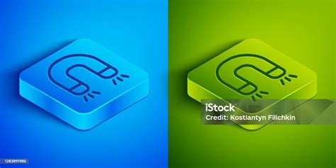 파란색과 녹색 배경에 격리 된 등색 선 자석 아이콘 말굽 자석 자기 자기 매력 정사각형 버튼입니다 벡터 강철에 대한 스톡 벡터 아트 및 기타 이미지 Istock