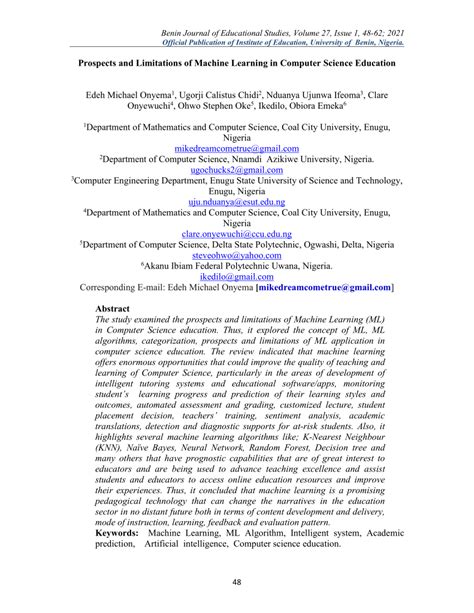 PDF Prospects And Limitations Of Machine Learning In Computer Science Education