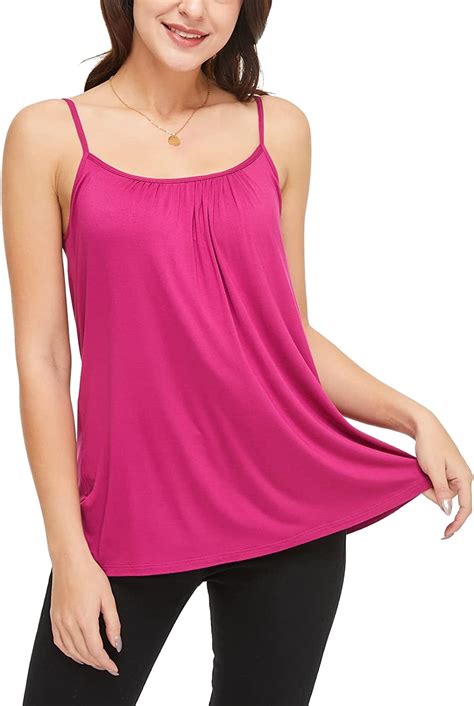 Comfree Womens Camisole With Built In Bra Tank Top Flowy Swing Pleated