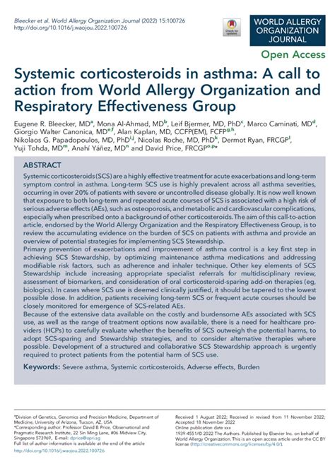 New Publication Systemic Corticosteroids In Asthma A Call To Action