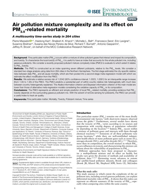 Pdf Air Pollution Mixture Complexity And Its Effect On Pm Related