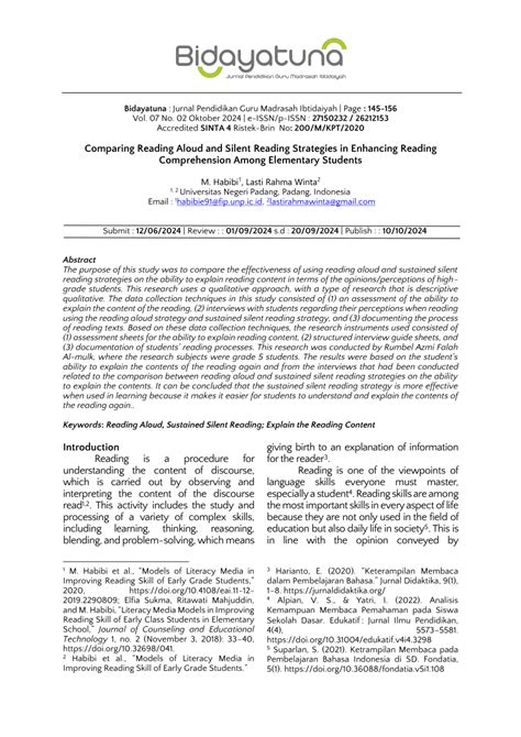 Pdf Comparing Reading Aloud And Silent Reading Strategies In Enhancing Reading Comprehension