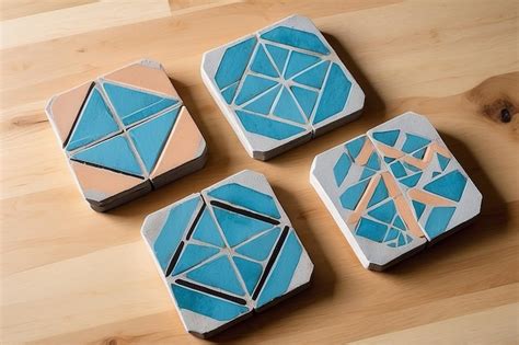 Premium Photo Diy Concrete Coaster Set With Geometric Designs