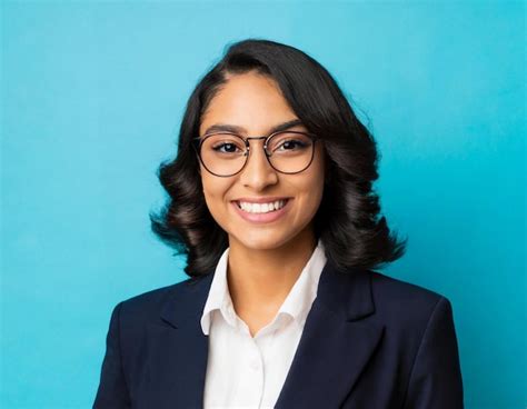 Premium Photo Portrait Business Woman Indian Glasses Brunette On Blue
