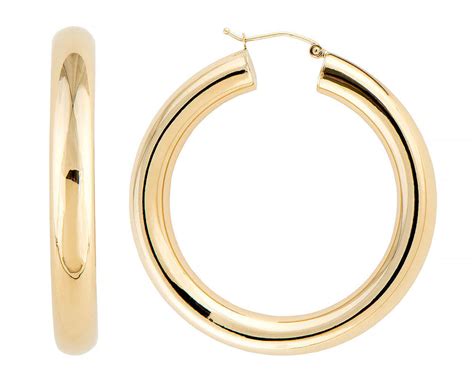 14k Yellow Gold Thick Tube Hoop Earrings With Click Down Clasp 6mm T
