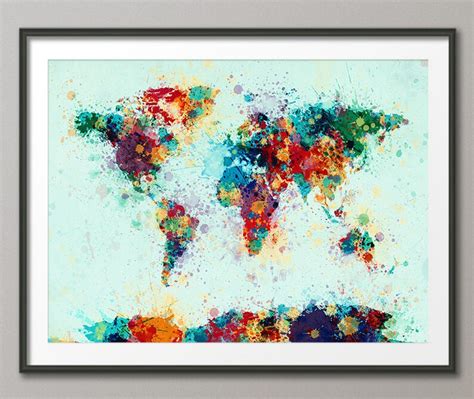 Paint Splashes Map Of The World Map Art Print 1711 Etsy Uk