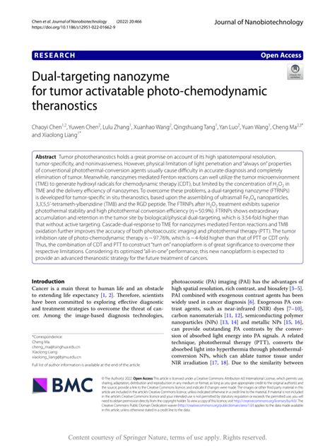 Pdf Dual Targeting Nanozyme For Tumor Activatable Photo Chemodynamic