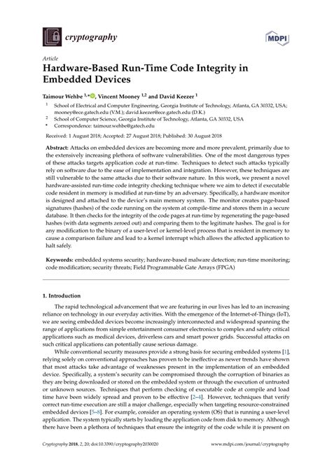 Pdf Hardware Based Run Time Code Integrity In Embedded Devices