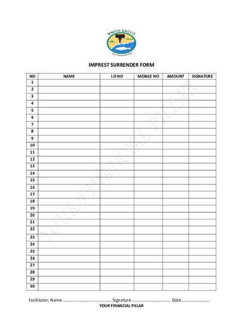 Fillable Online Imprest Surrender Form Fax Email Print Pdffiller