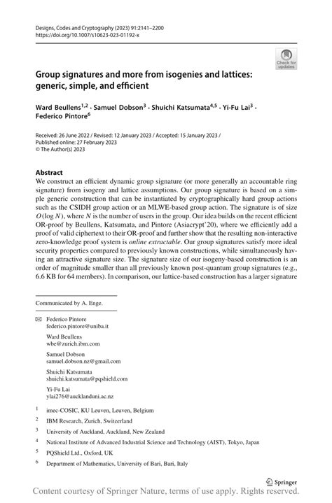 Pdf Group Signatures And More From Isogenies And Lattices Generic Simple And Efficient