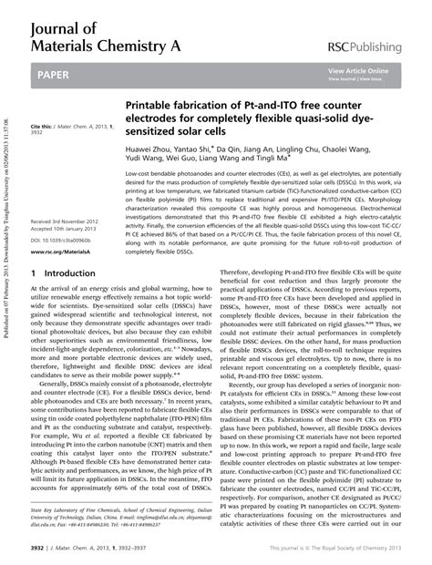Pdf Printable Fabrication Of Pt And Ito Free Counter Electrodes For Completely Flexible Quasi