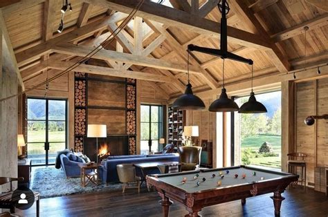 Rustic Home Interiors With Pool Table
