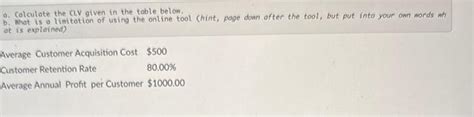 solved calculate the clv given in the table below what is a