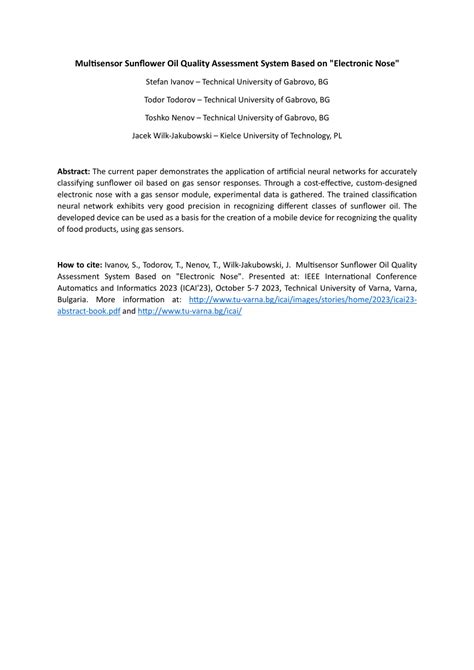 Pdf Multisensor Sunflower Oil Quality Assessment System Based On Electronic Nose Session