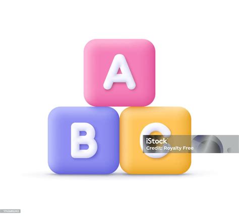 Abc 알파벳 블록 또는 큐브 게임 디자인 아기 아이 장난감 직소 퍼즐 및 비즈니스 팀워크 개념 3d 벡터 아이콘입니다 만화