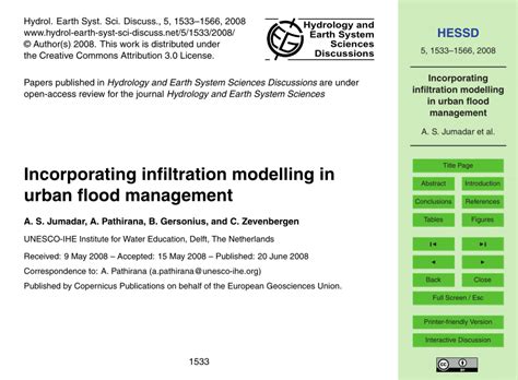 Pdf Incorporating Infiltration Modelling In Urban Flood Management