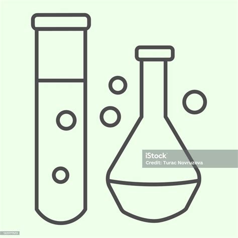 化學物質薄線圖示實驗室燒瓶和帶液體的試管在白色背景上勾勒出風格的象形圖移動概念和網路設計的科技標誌向量圖形向量圖形及更多互聯網圖片 Istock