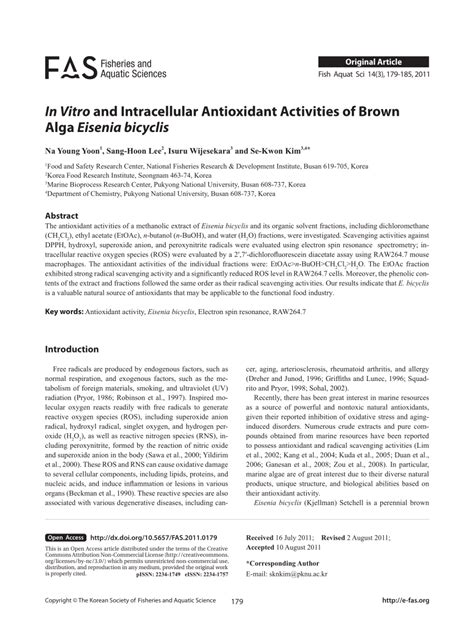 Pdf In Vitro And Intracellular Antioxidant Activities Of Brown Alga