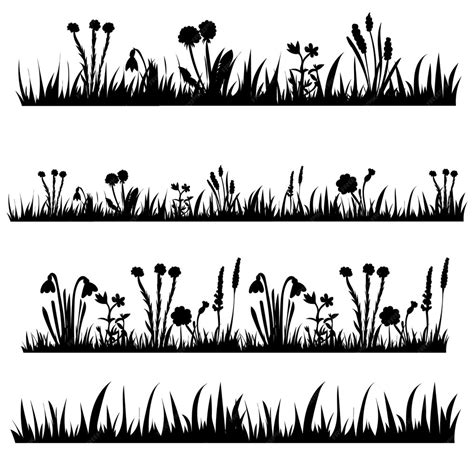 Premium Vector Vector Isolated Grass And Flower Black Silhouette Set