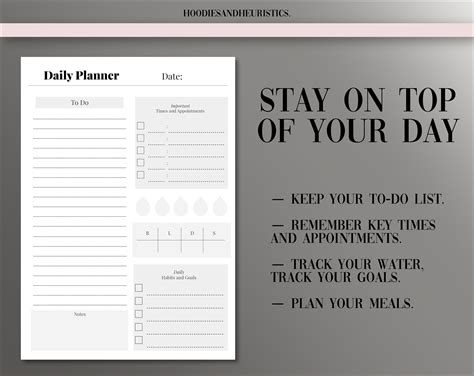 Minimal Daily Planner Printable Work Day Planner Template A4 Instant