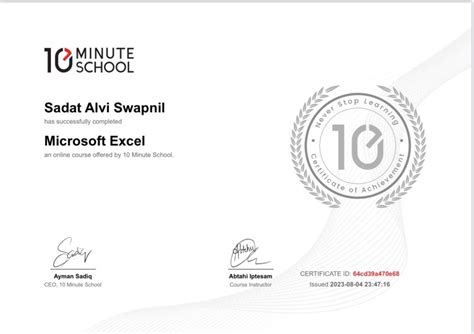 Sadat Alvi Swapnil On Linkedin Successfully Completed Ms Excel Course